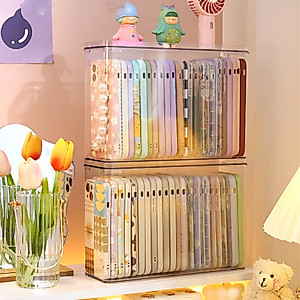 FABROK Plastic iPhone Case Organizer, Clear Storage Holder Box with Lid for Cell Phone Basic Cases, Multifunctional Phone Case Storage Box for Desk, Cupboard, Cabinet