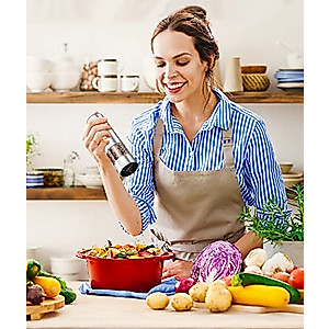 OUWMAN Electric Salt and Pepper Grinder Set, [2 Pack] Automatic Salt and Pepper Grinder Set Battery Powered with LED Light, Adjustable Coarseness Pepper Mill, One Hand Operation, Stainless Steel
