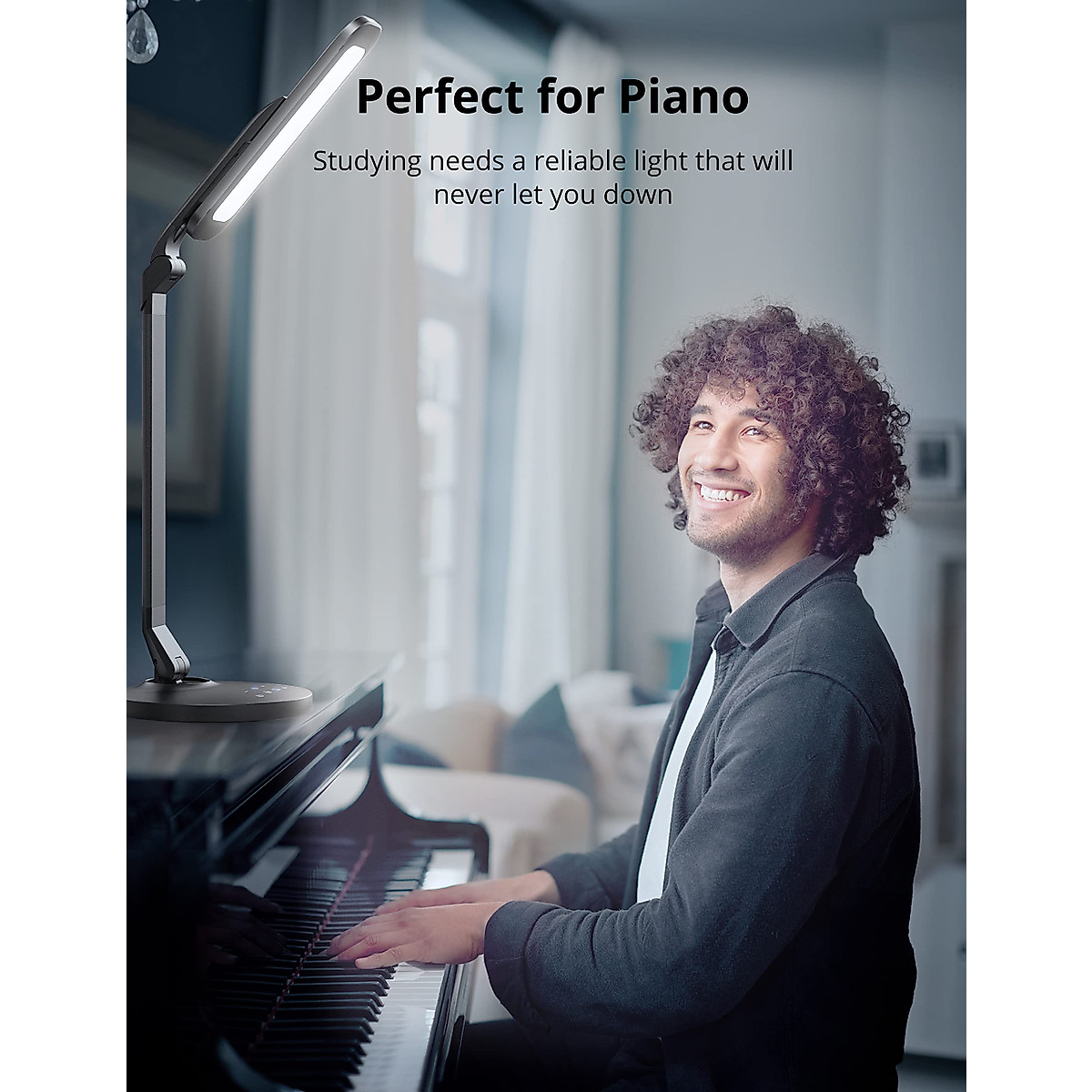 soysout LED Desk Lamp, Dimmable Piano Light, Eye-Caring Table Lamp with USB Charging Port, 4 Color Modes & 4 Brightness Levels,1 Hour Timer for Reading, Study, Working, Black