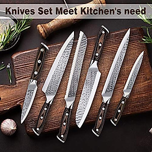 Kitchen Knife Set, 16-Piece Knife Set with Built-in Sharpener and Wooden Block, Precious Wengewood Handle for Chef Knife Set, German Stainless Steel Knife Block Set, Ultra Sharp Full Tang Forged