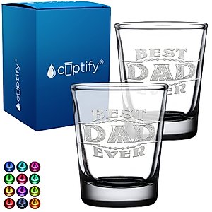 Cuptify Best Dad Ever 2oz Black Bottom Shot Glasses Set of 2 Etched Party Favors Cool Birthday Gifts for Men, Him, Fathers Day
