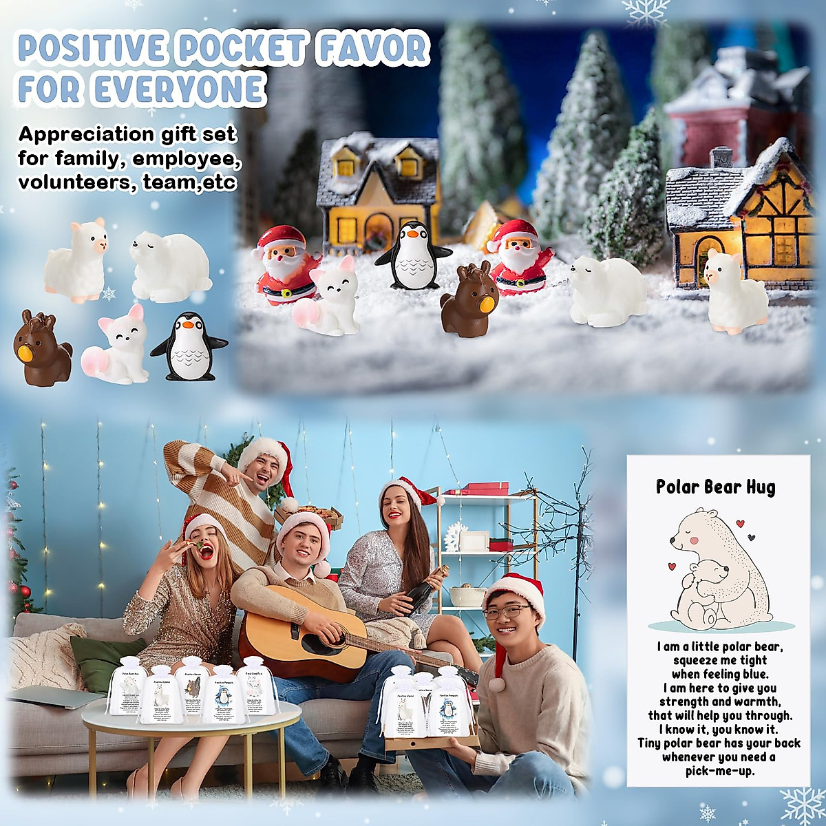 Suzile 50 Set Employee Appreciation Gifts Bulk Winter Polar Animal Figures Thank You Holiday Gift Pun Inspirational Cards for Coworker Funny Resin Penguin Polar Bear Fox Alpaca Pony Office Favor