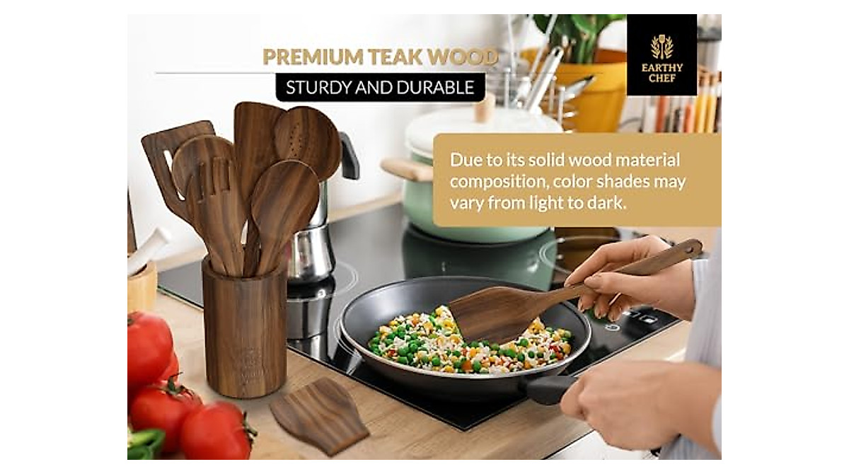 Premium Teak Wooden Utensil Set - 9 Pieces for Cooking