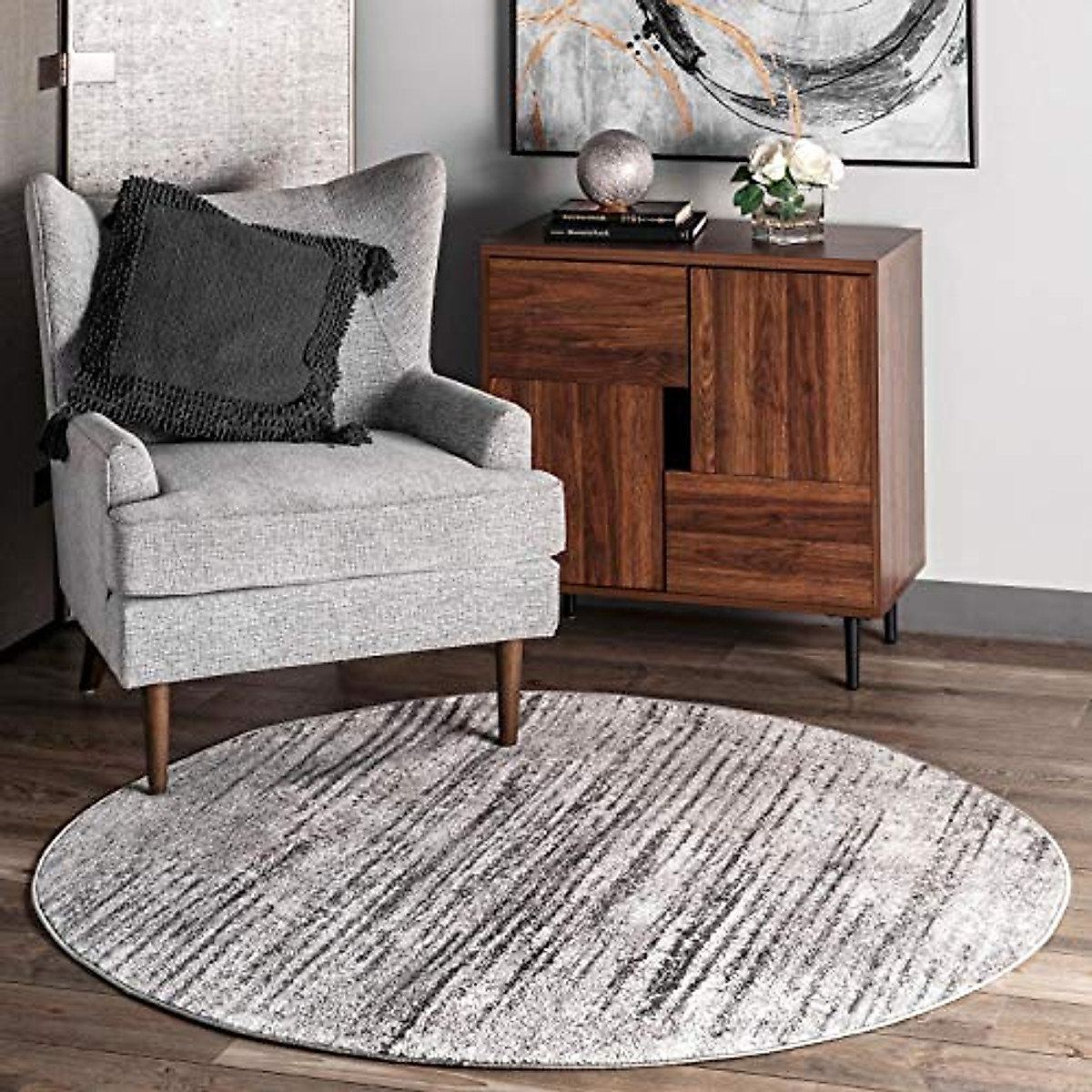 nuLOOM Elsa Faded Area Rug, 5&#039; Round, Grey
