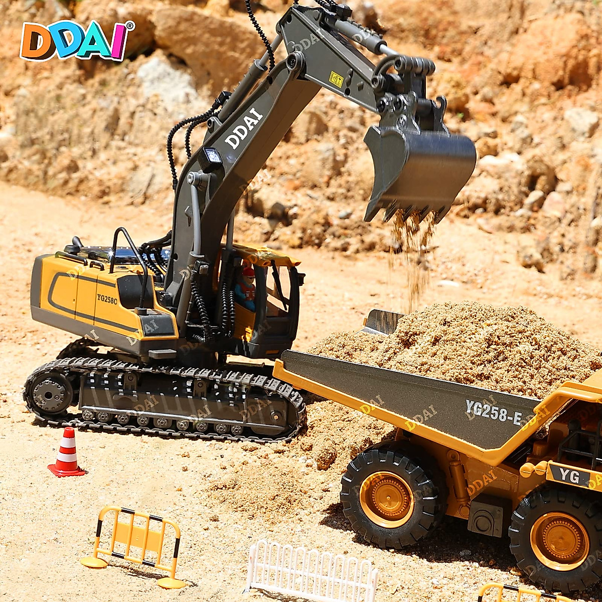 DDAI Remote Control Excavator Toys for Boys 8-12 Kids Best Gift Ideas for Age 3 4 5 6 7 8 9 10+ Year Old Boy Rechargeable RC Construction Excavators Digger Vehicles Engineering Toys with Metal Shovel