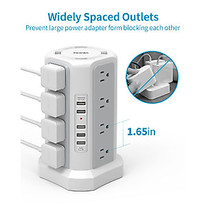 Surge Protector , Fararaka 6FT Power Strip Tower with 16 Outlets and 5 USB Ports, Flat Plug Multi Outlet Tower for Home, Office, Dorm Room