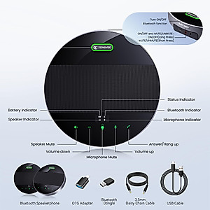 TONGVEO Bluetooth Speakerphones Conference Microphone,2 in 1 Daisy Chain Conference Speakers with Microphone,360° Voice Pickup Noise Reduction 8 Hour Call Time for up to 20 Attendees Meeting