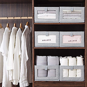 FITY Foldable fabric storage box,storing clothes,toys,books,office supplies,with transparent window,suitable for children's room,bedroom,closets,office storage cabinets,4 PCS (light gray) (Large)