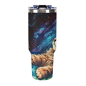 Cute Cat Playing with Butterfly 40 Oz Stainless Steel Cup Travel Tumbler with Handle and Straw Lightweight Coffee Mug for Home Office