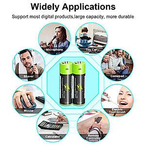 AA Batteries - USB Rechargeable Double A Lithium Batteries - Li-ion Battery Cell - 1.5V / 1700mAH (4-Pack) - Not NI-MH/NI-CD/Alkaline Batteries - ECO-Friendly and Recyclable - No Memory Effect（Green)