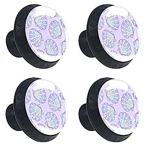 4pcs Beautiful Rainbow Peal Shell Cabinet Knobs 30mm Round Crystal Glass Drawer Handles Pulls with Screws for Kitchen Cupboard Wardrobe Closet Dresser, Home&Office
