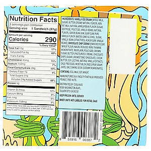 Coolhaus Classic Vanilla Ice Cream Sandwiches, 2.9 Ounce (Pack of 3), Chocolate Chip Cookies and Tahitian Vanilla Bean Ice Cream (Frozen)