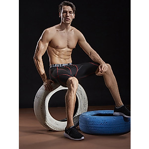 NELEUS Men's 3 Pack Sport Running Compression Shorts,6012,Grey,Black (Red Stripe),White,M