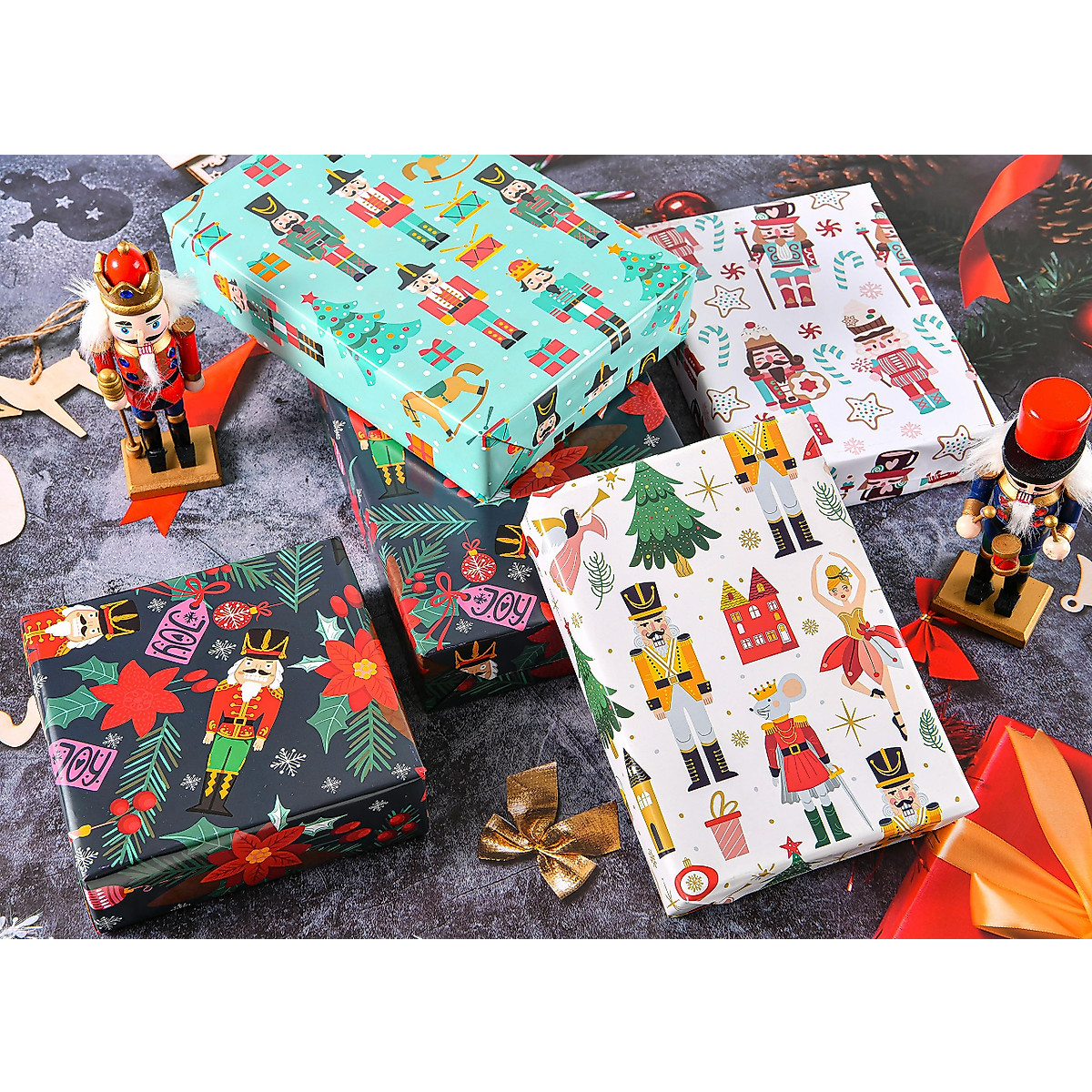 Sikiweiter Nutcracker Wrapping Paper - 12 Sheets Nutcracker Christmas Wrapping Paper for Boys Girls Men Women, 19.7 x 27.6 Inches Per Sheet