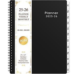 Planner 2023-2024 - Weekly and Monthly Planner, July 2023 - June 2024, 8'' x 10'', 2023-2024 Academic Planner with Monthly Tabs, Twin-Wire Binding, Thick Paper, Flexible Cover - Classic Black