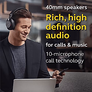 Jabra Evolve2 85 MS Wireless Headphones with Link380a, Stereo, Black – Wireless Bluetooth Headset for Calls and Music, 37 Hours of Battery Life, Advanced Noise Cancelling Headphones