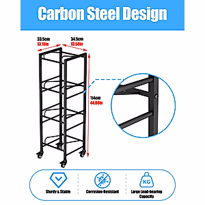 5 Gallon Water Jug Holder, Moveable 4 Tier Heavy Duty Water Rack with 4 Wheels, Rack for Water Jug Storage, Space Saving Water Stand for Four 5 Gallon Water Jugs, Black
