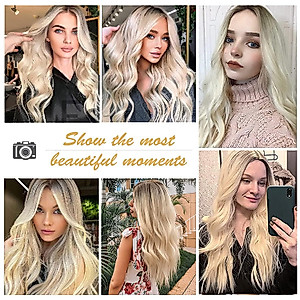 Esmee 26 Inches Long Blonde Wigs for Women Natural Synthetic Hair Ombre Blonde Wig with Dark Roots Synthetic Wig Loose Wavy Wigs Heat Resistant