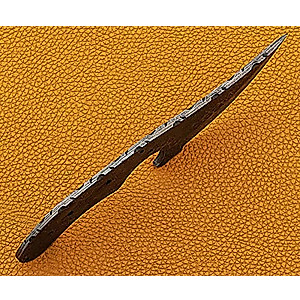 7.5 inches long hand forged rain drop pattern Damascus steel trailing point blank blade skinning knife, 3" long sharp cutting edge, 4" scale space with 6 pins hole