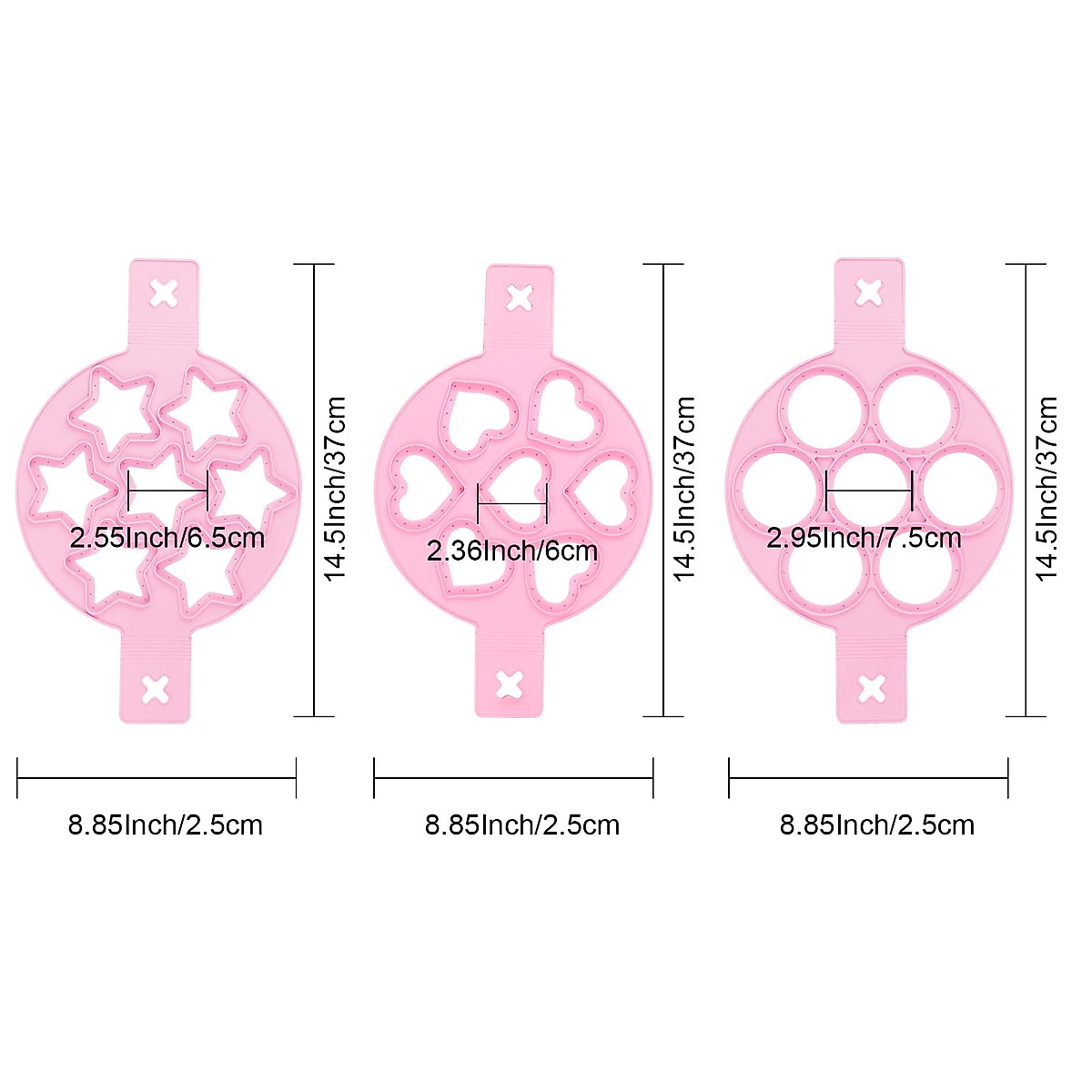 BASEPOW 3 Pcs Silicone Pancake Mold,Flip N Cook Pancake Maker,Reusable Egg Mold Ring Pancake Maker (Pink)