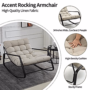 WQSLHX Widened Rocking Chair Outdoor Backyard Furniture Metal Outside Chair for Patio Lawn, Front Porch, Balcony(Beige)