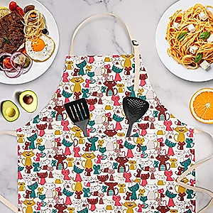 CRJHNS Cute Apron with 2 Pockets for Women, Adjustable Neck Strap and Long Waist Ties Cotton Cooking Baking Apron, Use as a Kitchen and Chef Apron, Artist or Garden Apron (Cat)
