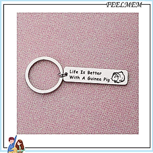 FEELMEM Guinea Pig Jewelry Guinea Pig Lover Gift Life Is Better With A Guinea Pig Keychain Pet Animal Jewelry Crazy Guinea Pig Lady Gift Animal Lover Gift (Guinea Pig keychain)