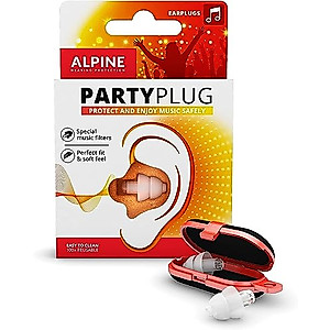 Alpine PartyPlug Concert Ear Plugs - Noise Reduction Ear Plugs for Party, Concert, Festival and Music - 19dB - 1 Pair Reusable Soft Invisible Earplugs