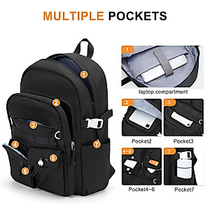 weradar Black School Backpack For Women Men,Aesthetic College Backpack With Lots of Pockets,Lightweight High School Bag For Teens Girls Boys,Cute Bookbag