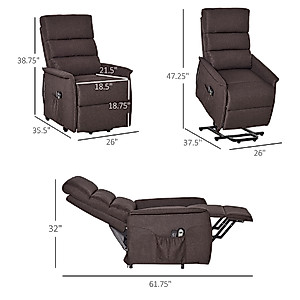 HOMCOM Power Lift Chair with Vibration Massage, Fabric Upholstered Recliner Chair for Elderly with Remote Control, Side Pockets, Brown