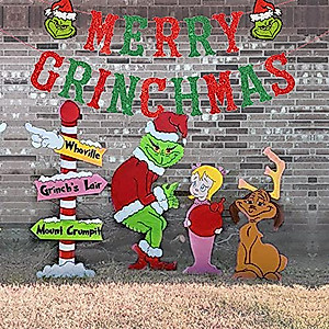 Merry Grinchmas Banner, 16.5Ft Red and Green Glitter Grinch Christmas Banner, Merry Grinchmas Party Decorations for Home Wall Office Mantel Fireplace Grinchmas Christmas Decorations