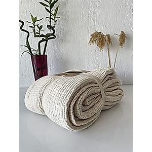 Muslin Blanket 100% Cotton, 4 Layers Bedspread, Soft Turkish Cotton Muslin Bed Cover, Reversible Coverlet, Ivory (King Size 95x102-230x260cm)