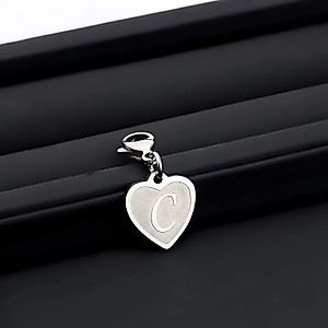 FAADBUK Initial Letter A-Z Alphabet Heart Charm for Bracelet Keychain Necklace Initial Stainless steel Clasp Clip on Charm (intial C)