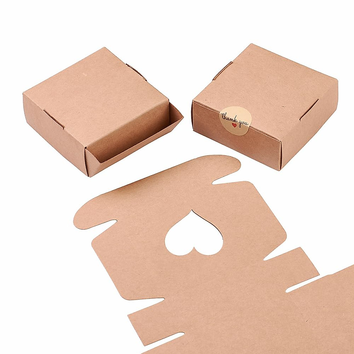 Airssory 90pcs 3x3 Inch(7.5x7.5cm) Paper Candy Boxes with Heart Window Bakery Box Gift Box Square for Singlepack Dessert Small Giftbox Packing