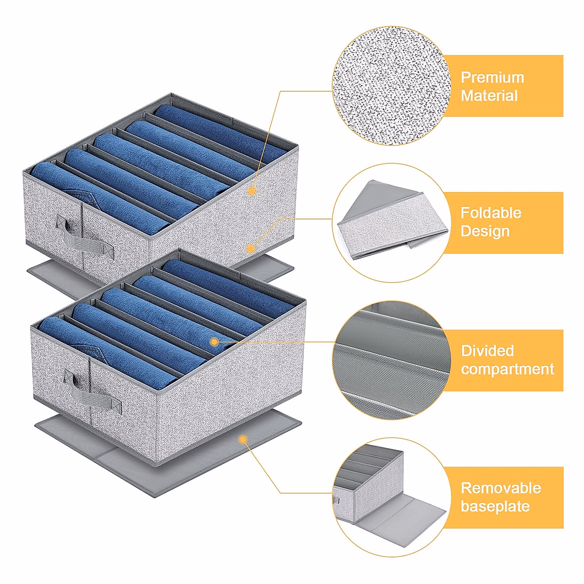 DIMJ Wardrobe Clothes Organizer, Fabric Drawer Organizer Clothes, Pants Jeans Sweater Organizer for Closet, Foldable Closet Storage Organizers, 5 Grids Clothing Drawer Organizers, 4 Pack Ash Grey