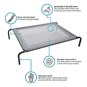 Paws & Pals "Travel Gear Approved" Steel-Framed Portable Elevated Pet Bed Cat/Dog, 43.5" by 29.5", Black