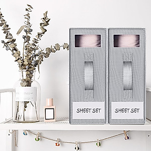 HSFTEC Foldable Bedding Organizer, Fabric Storage Bins for Bed Sheets, Duvet Covers and Pillowcases, Closet Organizer, Storage Container Boxes for Blankets, Clothes (2 pack(Queen or King), Grey)