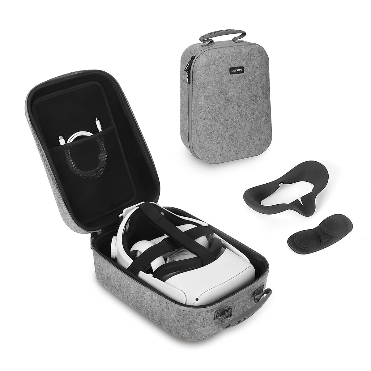 JSVER Hard Carrying Case for Quest 2 VR Headset, Compatible with Official/Third Party Elite Strap, Touch Controllers, Battery Accessories (Gray)