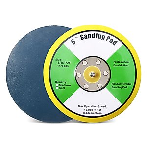 SHININGEYES 1Pcs 6in Vinyl Faced PSA Backing Pad, 6" PSA Backing Plate 5/16" 24 Thread for Air Orbital Sander and Pneumatic Polisher