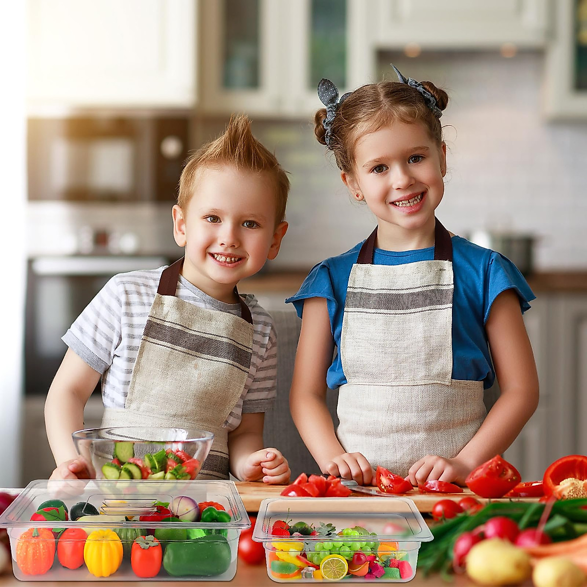 Mifoci 6 Pcs Commercial Plastic Food Pans with Lids Clear Food Pans Included 2 Pcs Full Size 6 Inch Deep Hotel Pan 4 Pcs 1/2 Size 4 Inch Freezer Food Storage for Storage Kitchen Restaurant