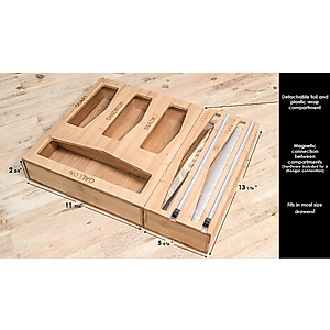 Brady Unlimited Storage Bag Organizer, Foil & Plastic Wrap Dispenser with Cutters, 6in1 Bamboo Bag Organizer for Kitchen Drawer & Wall Mount-Gallon,Quart,Sandwich,Snack, Foil & Plastic Holders