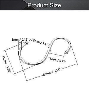 MroMax Stainless Steel S Hooks,80mm/3.15" Silver S Shaped Hook Hangers for Kitchen Bathroom Bedroom Storage Room Office Outdoor Multiple Uses, 4Pcs