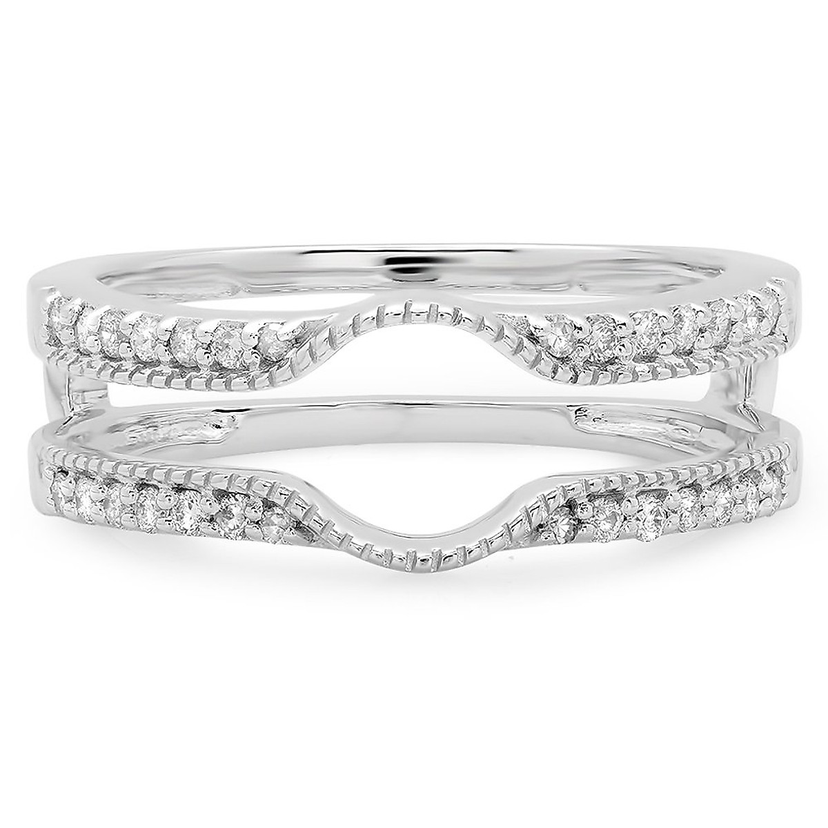 Dazzlingrock Collection 0.25 Carat (ctw) 14K Round Cut Diamond Wedding Enhancer Guard Double Ring 1/4 CT, White Gold, Size 5