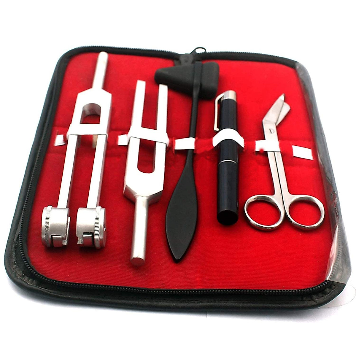 PRECISE CANADA: Color Black - Set of 5 PCS Reflex Percussion Taylor Hammer + PENLIGHT + Tuning Fork C 128 C 512 + Bandage Scissors 5.5"
