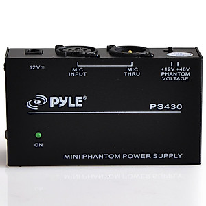 PYLE-PRO Universal Compact Phantom Power Supply - Selectable +12 / +48 Volt Regulated Single Channel Home Condenser Microphone Power Supply Box, Includes 12V DC Adapter, LED Indicator - Pyle PS430