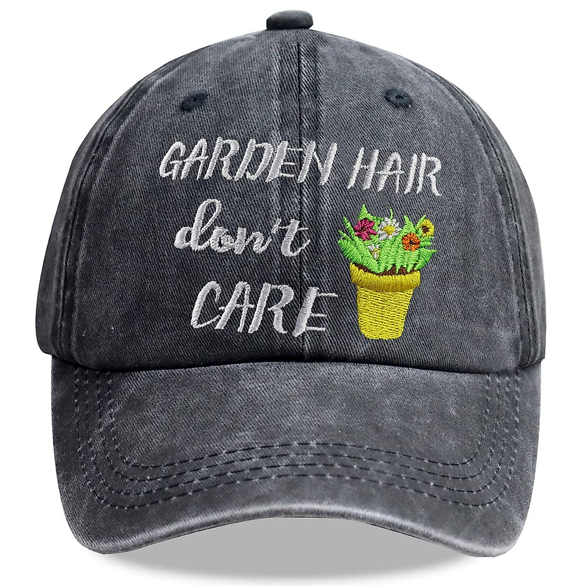Tacoesha Gardening Gifts for Women Mom, Garden Hair Don’t Care Ponytail Hat, Adjustable Washed Cotton Embroidered Garden Accessories Baseball Cap, Gifts for Birthday