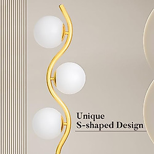 bulbeats Dimmable Gold Floor Lamp, 3 Globe Tall Standing Lamps for Living Room with 3PCS 3000K G9 Bulbs, Frosted Shades, Mid Century Modern Floor Lamp for Bedroom Office Home Decor