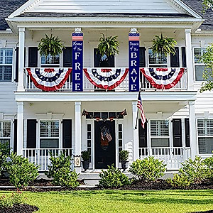 4th of July Patriotic Decorations Porch Sign Banners, Home of the Free Because of the Brave Hanging Flag Decor with Stars and Stripes for Memorial Independence Veterans Day Yard Indoor Outdoor