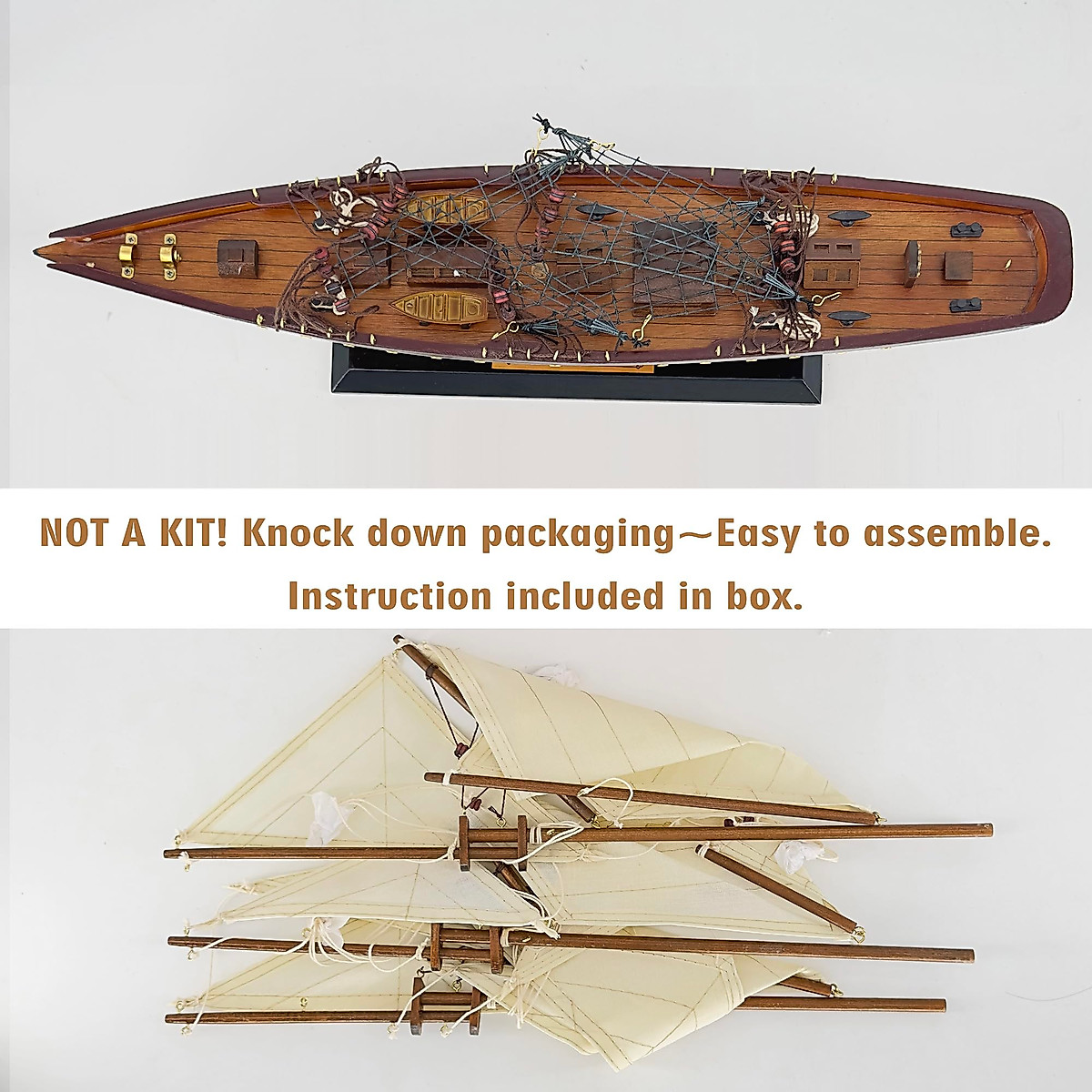 NAUTIMALL 25" Wooden Sailboat Model Sailing Yacht Atlantic Schooner Ship Scale Replica Nautical Home Decor Display Collection Watercraft