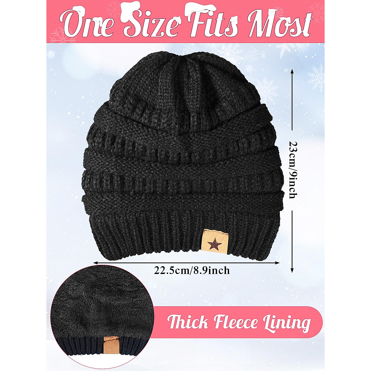 Suhine 4 Pcs Winter Hat and Gloves for Women Slouchy Beanie Hats Knitted Touchscreen Gloves Warm Winter Sets for Women Girls (Black, Caramel)